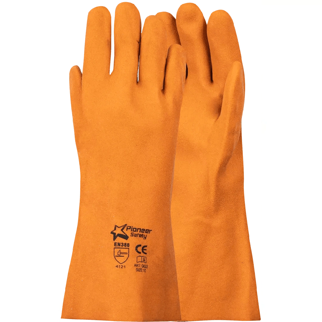 350mm 14'' Heavy-duty Orange PVC cotton gloves Abrasion-Lv3 – Online Industrial