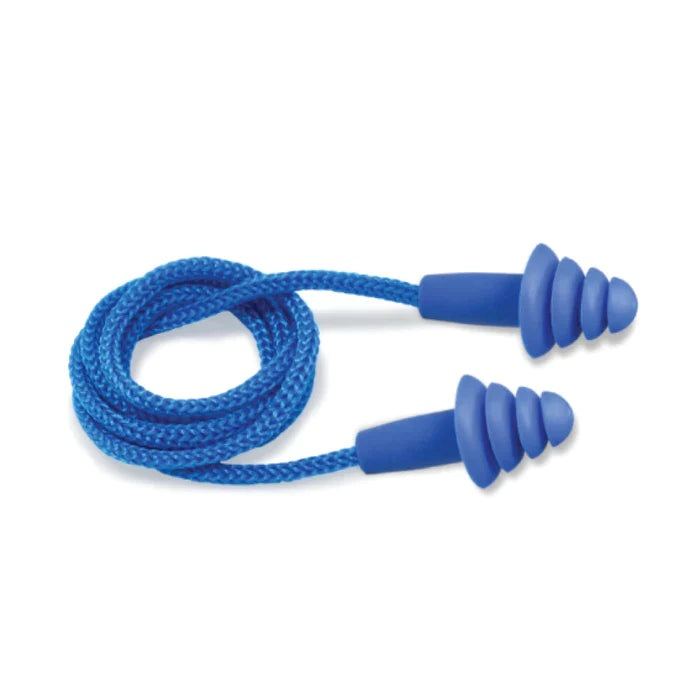 32db Blue smart fit tri-flange reusable detachable corded earplugs ...
