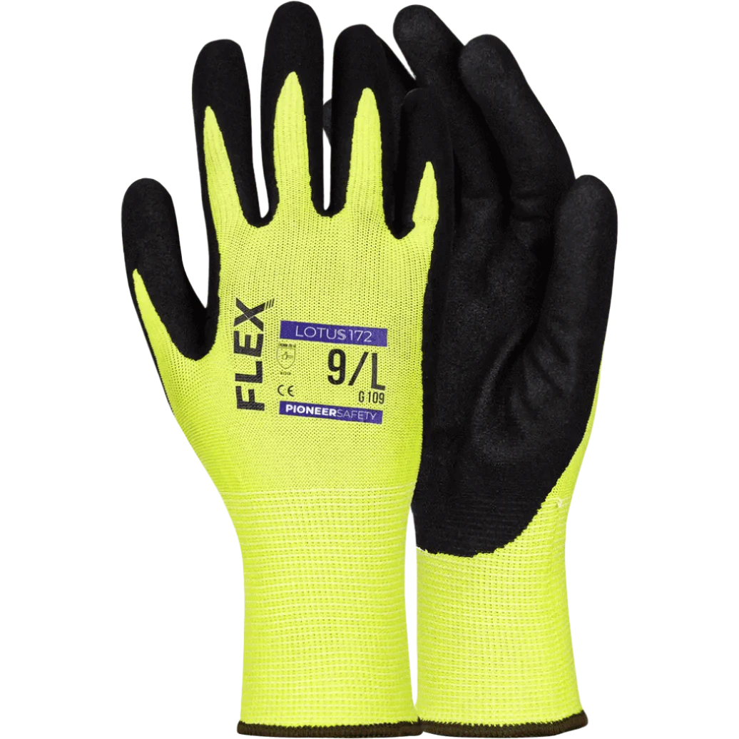 Flex Hi-Viz lime Lotus sandy nitrile palm polyester gloves Abrasion-Lv ...