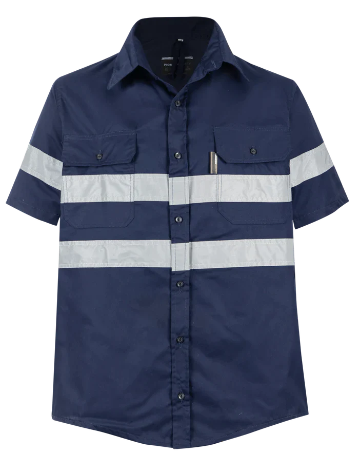 Reflective Hi-Vis Navy short sleeve cotton T-shirts || Online ...