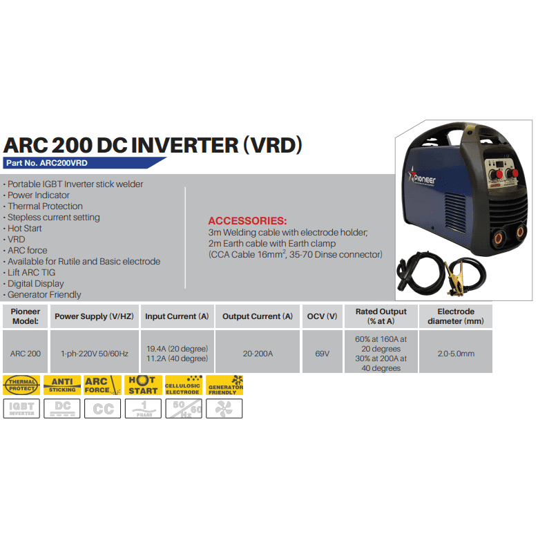 200Amp 220Volt Pioneer VRD Dc inverter arc welding machine | Online ...